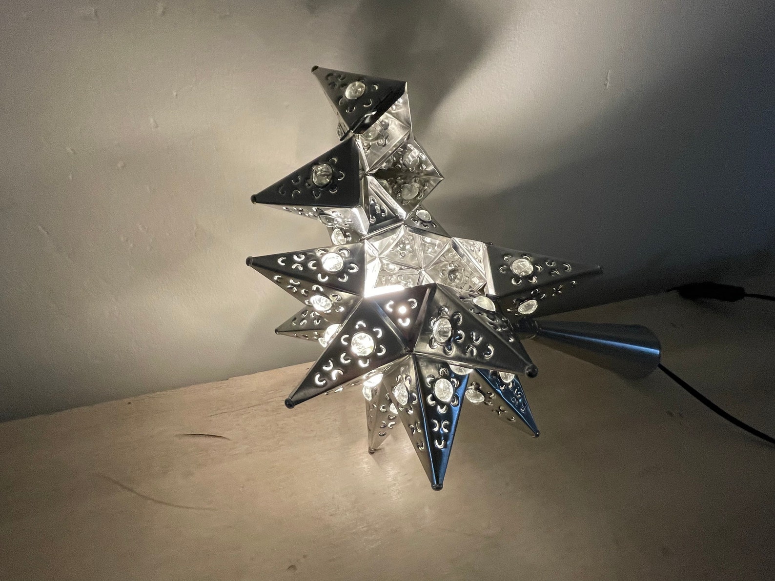 Tin Punched Handmade Star Tree Topper Silver Tin With CLEAR - Etsy