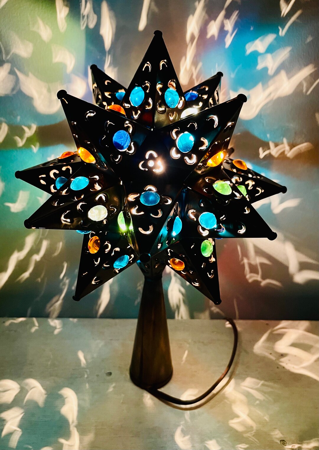 Tin Punched Handmade Star Tree Topper Handmade Brown With Multicolored ...