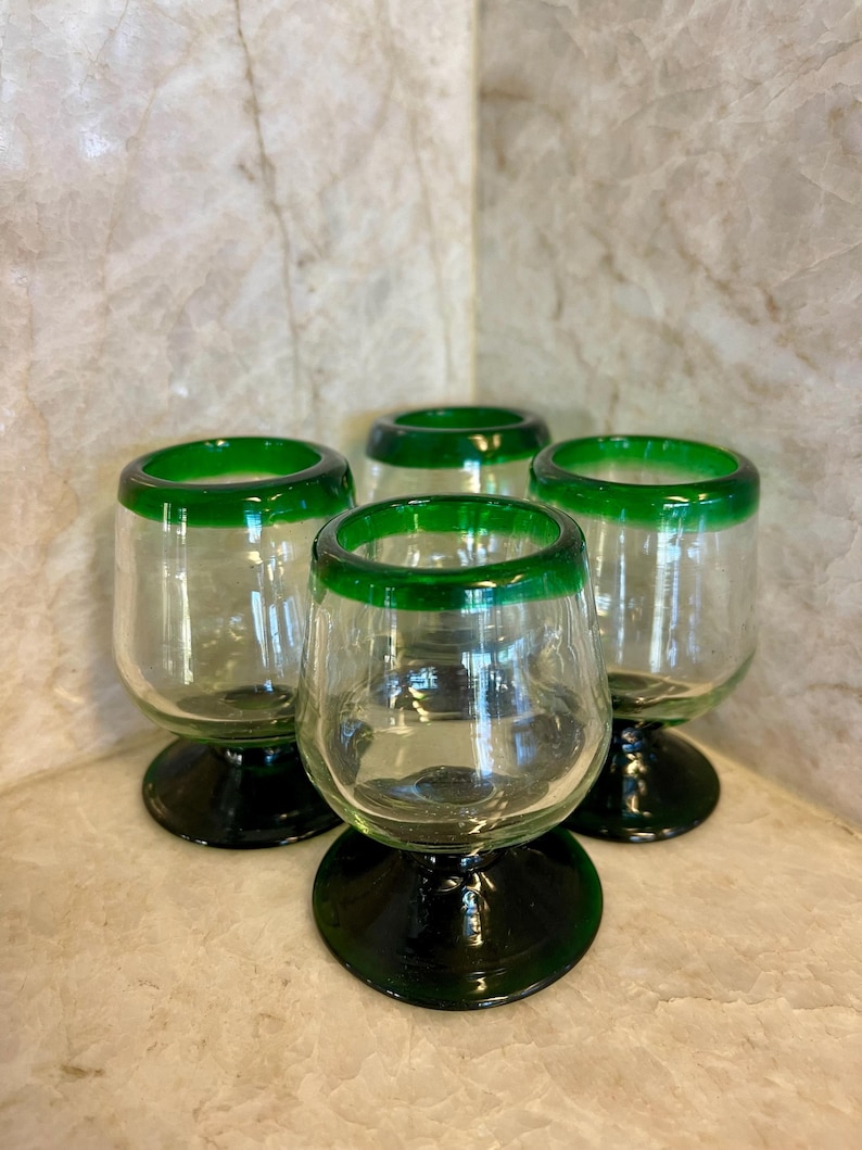 Hand Blown Shot Glasses. Tequila Barware. Set of 4 -2 Oz. Mini Glass ...