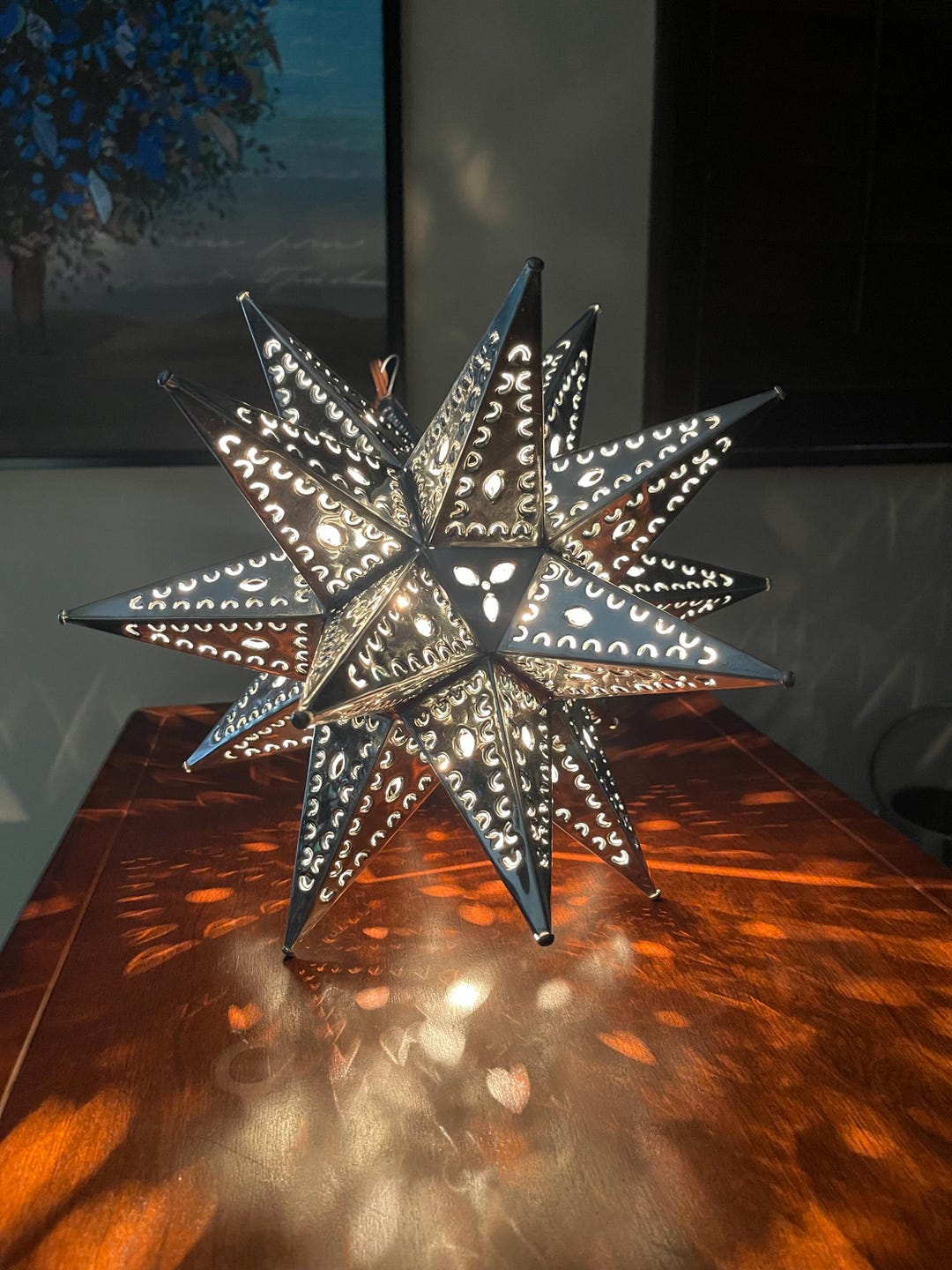 Tin Punched Star Hanging Light Lamp Christmas 14 Inches - Etsy