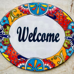 Handmade Talavera Ceramic "bienvenidos" Sign: Mexican Home Decor (14 ...