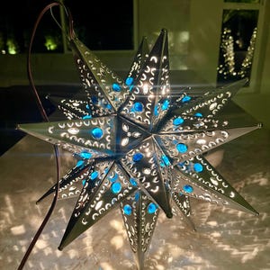 Tin Punched Star Hanging Light Lamp Christmas 14 Inches - Etsy
