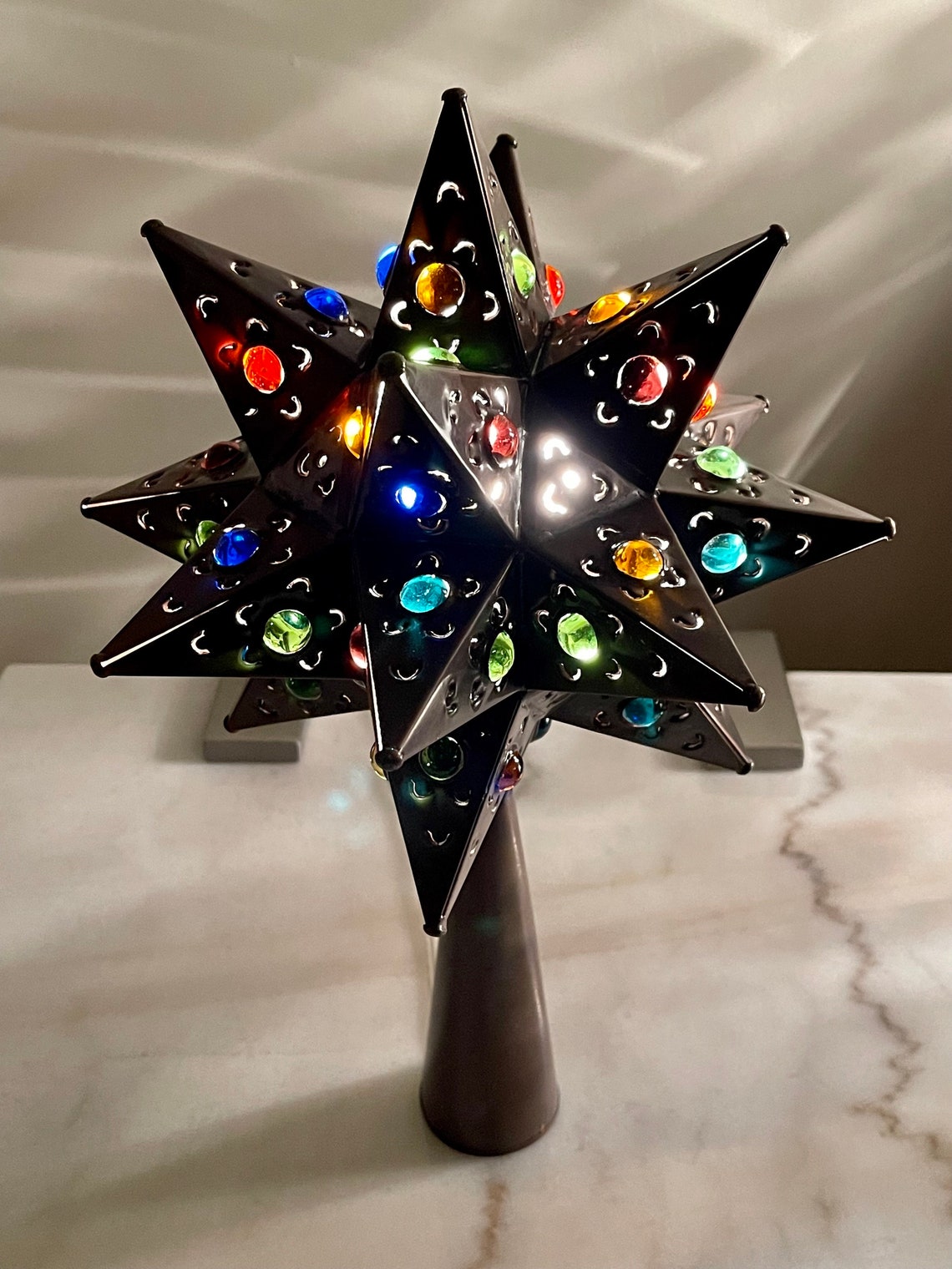 Tin Punched Handmade Star Tree Topper Brown With MULTICOLOR - Etsy
