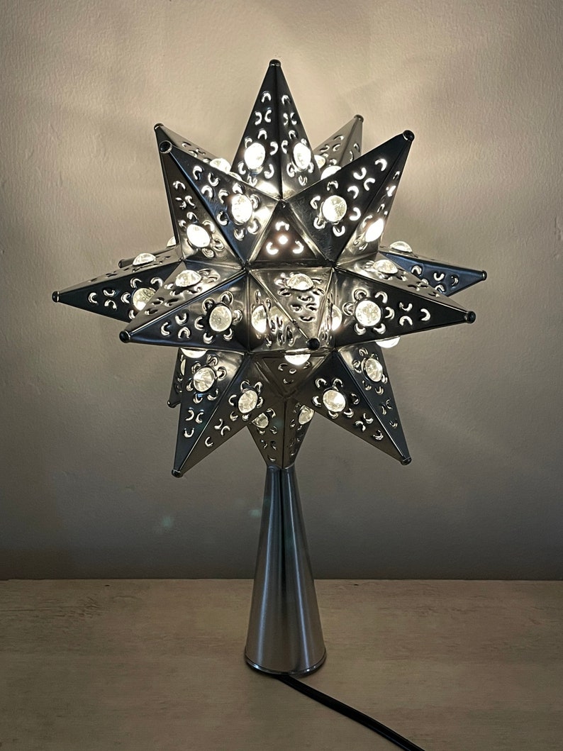 Tin Punched Handmade Star Tree Topper Silver Tin With CLEAR - Etsy