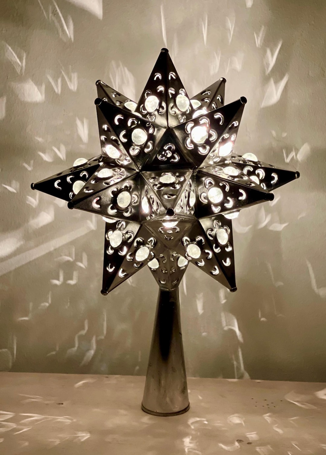 Tin Punched Handmade Star Tree Topper Silver Tin With CLEAR Marbles ...