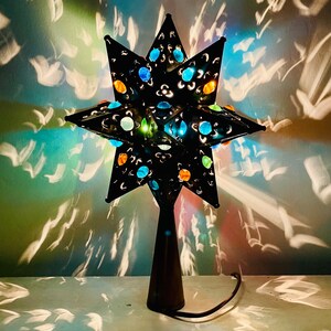 Tin Punched Handmade Star Tree Topper Handmade Brown With Multicolored ...