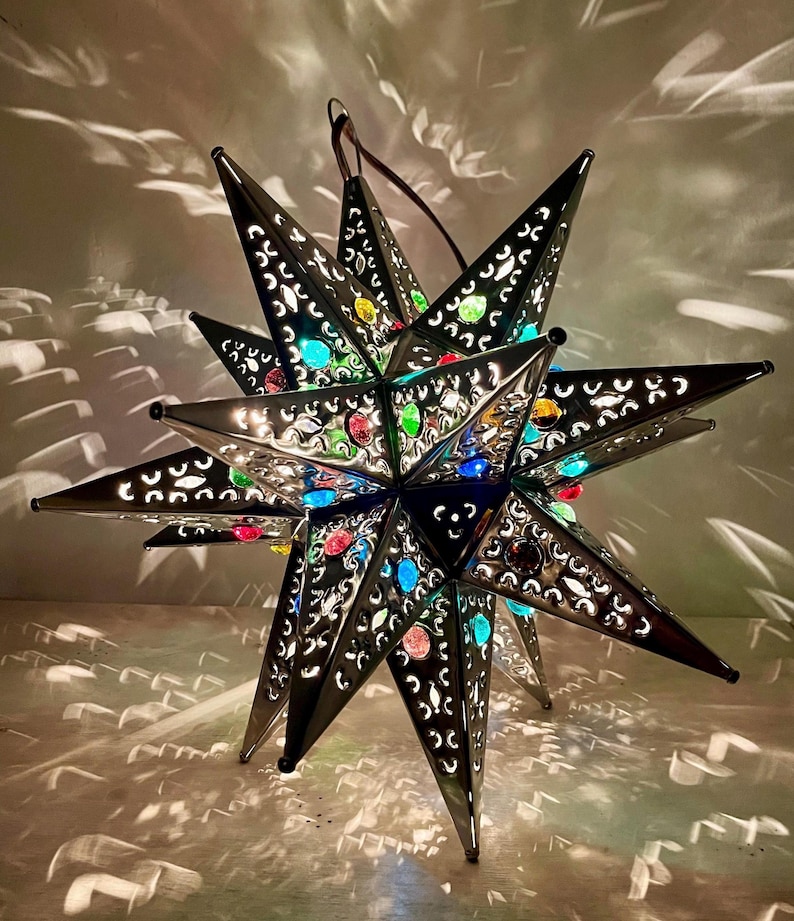 Tin Punched Star Hanging Light Lamp Christmas 14 Inches - Etsy