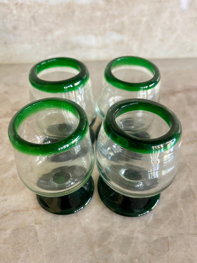 Hand Blown Shot Glasses. Tequila Barware. Set of 4 -2 Oz. Mini Glass ...