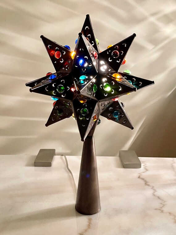 Tin Punched Handmade Star Tree Topper Brown With MULTICOLOR - Etsy