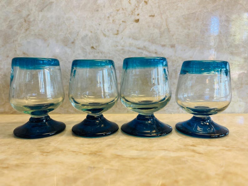 Hand Blown Shot Glasses. Tequila Barware. Set of 4 -2 Oz. Mini Glass ...