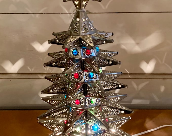 Tin Punched Christmas Tree Handmade Lighted 17 Tall | Etsy