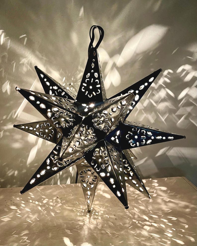 Tin Punched Star Hanging Light Lamp Christmas 14 Inches - Etsy