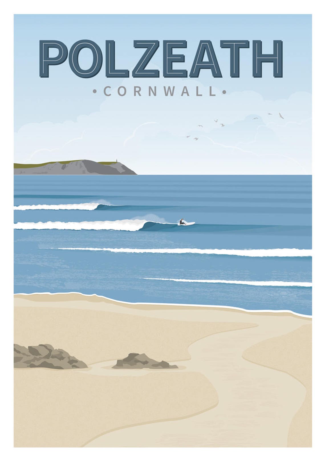 Surf Travel Poster Polzeath Beach Cornwall Surfing - Etsy UK