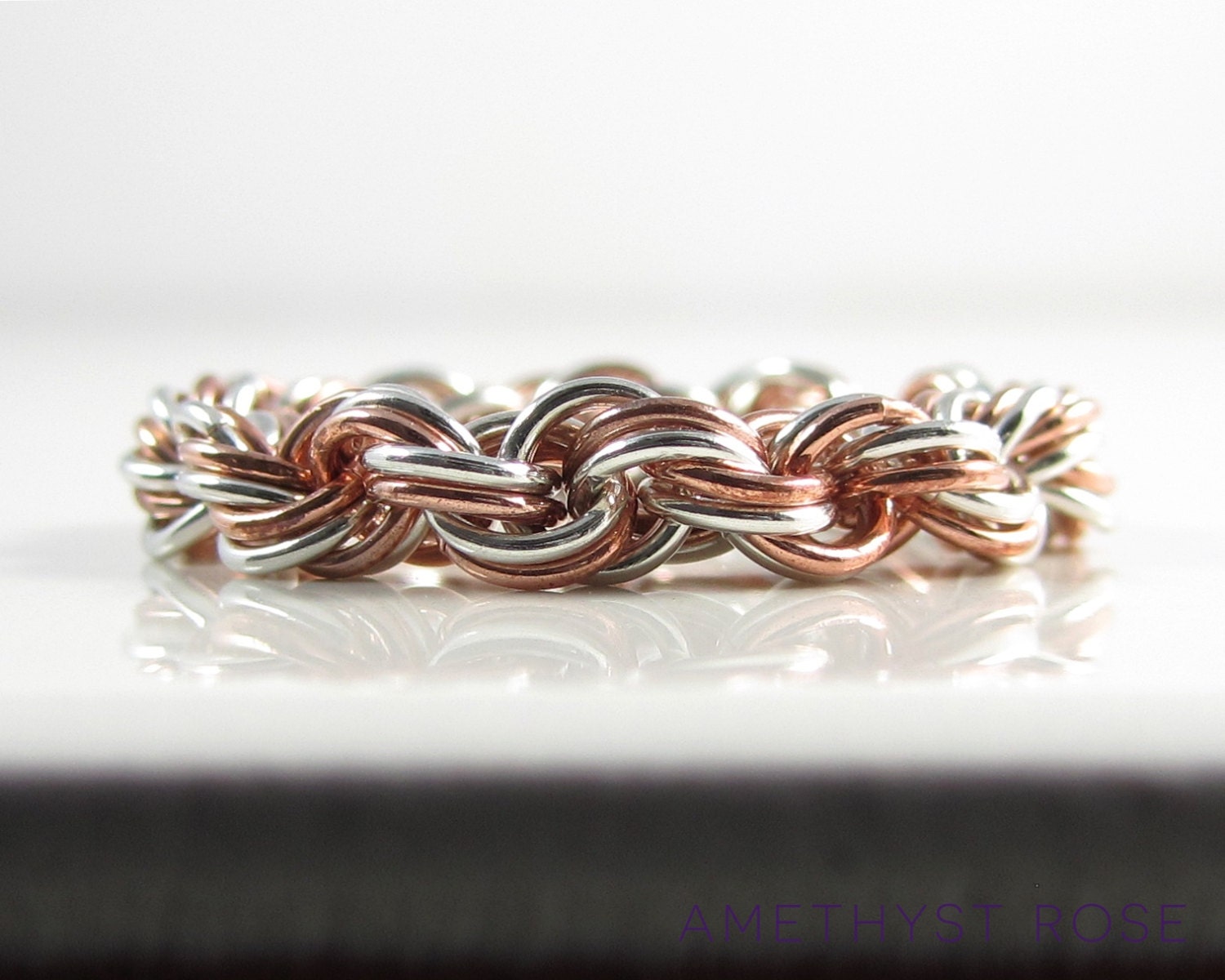 Double Spiral Sterling Silver & Copper Chainmail Ring - Etsy
