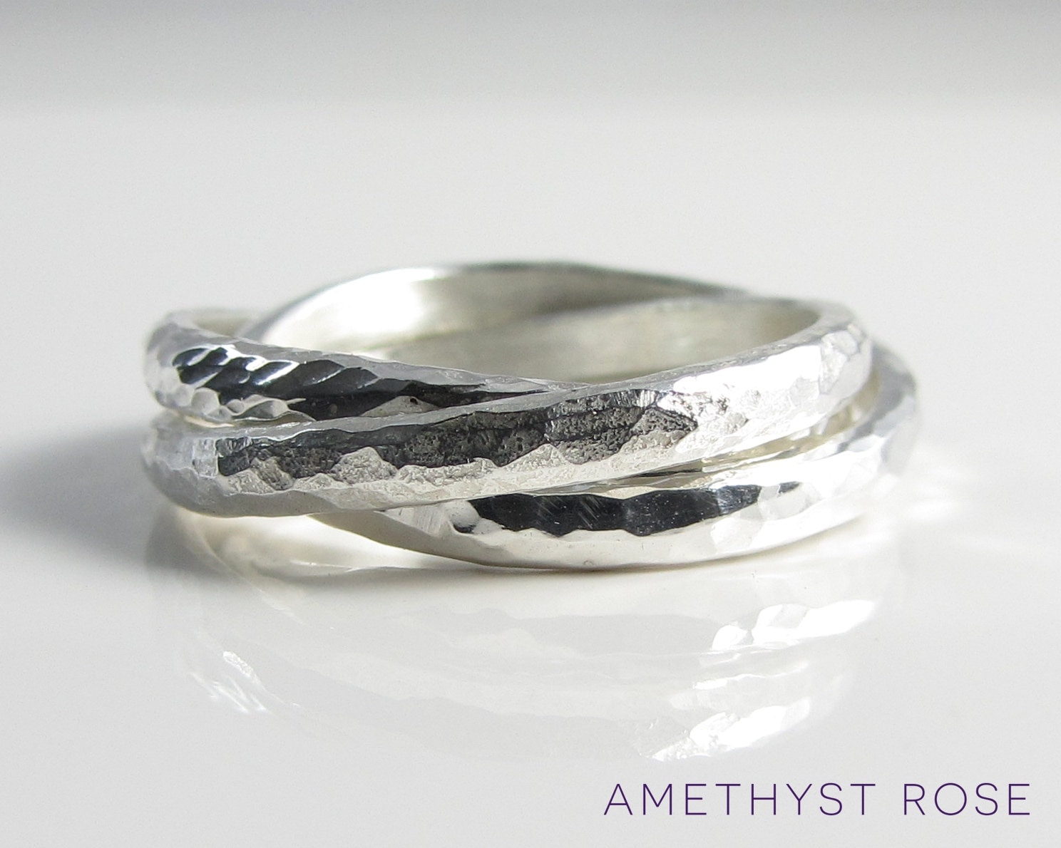 Hammered Russian Ring ~ Sterling Silver Intertwined Rings ~ Interlocked ...