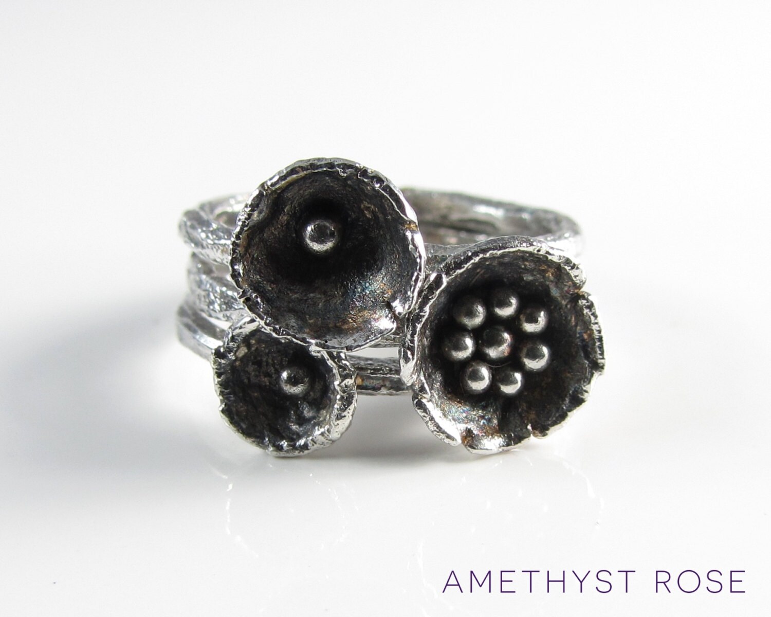 Wild Flowers Set of 3 Organic Stacking Rings Silver Stacking Rings With ...