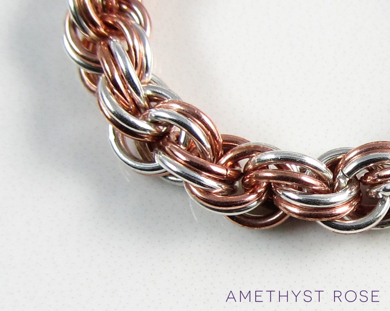 Double Spiral ~ Sterling Silver & Copper Chainmail Ring ~ Flexible Ring ...