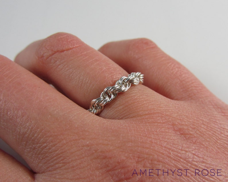 Silver Rope Ring Sterling Silver Chain Maille Ring Flexible Ring Spiral ...