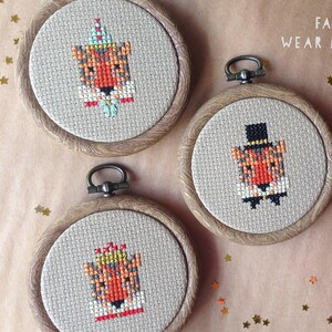 Fancy Tiger Cross Stitch Pattern PDF Download Three Different Hats to ...