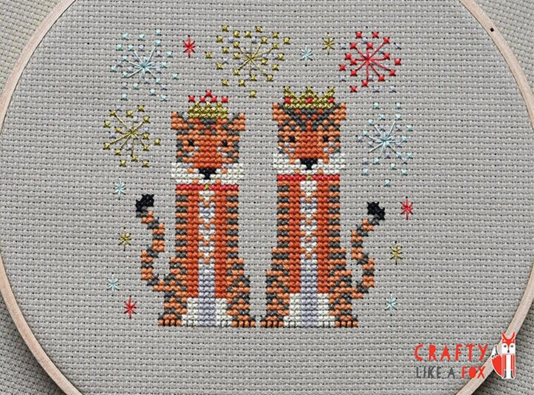 Fancy Tiger Cross Stitch Pattern PDF Download - Three Different Hats to ...