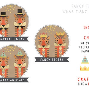 Fancy Tiger Cross Stitch Pattern PDF Download Three Different Hats to ...