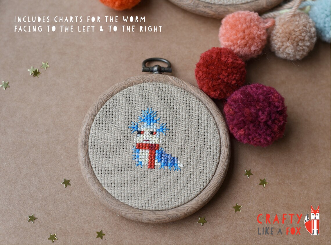 William the Worm Labyrinth cross stitch Ello Worm modern | Etsy