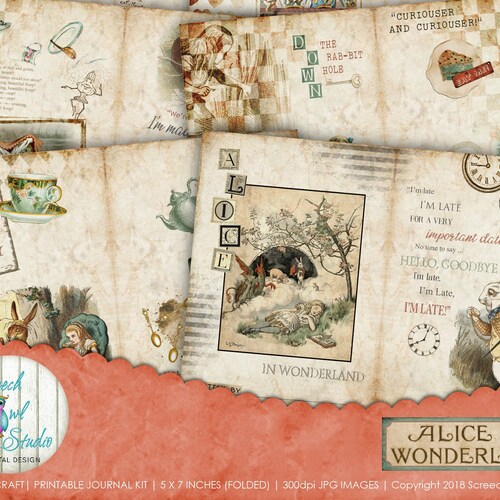 Alice in Wonderland Junk Journal Pagepicture Collagedigital - Etsy
