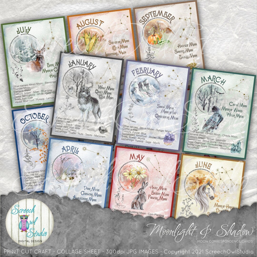 Moon Correspondence Cards, Celestial Journal Cards, Book of Shadows ...