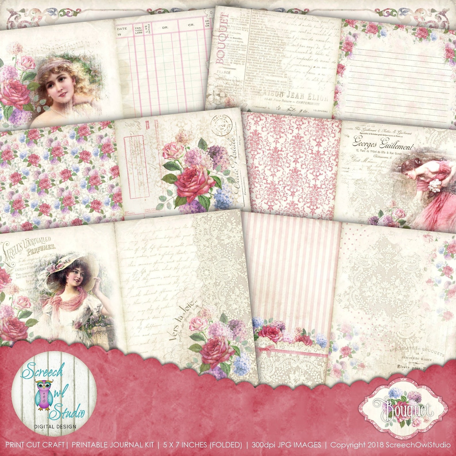 Vintage Rose Journal Kit Journal Ephemera Junk Journal Instant - Etsy