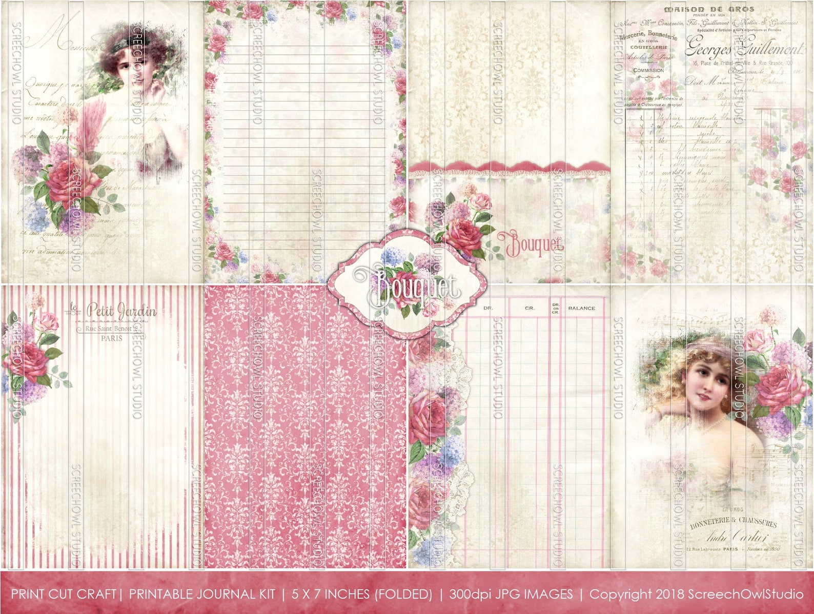 Vintage Rose Journal Kit Journal Ephemera Junk Journal Instant - Etsy