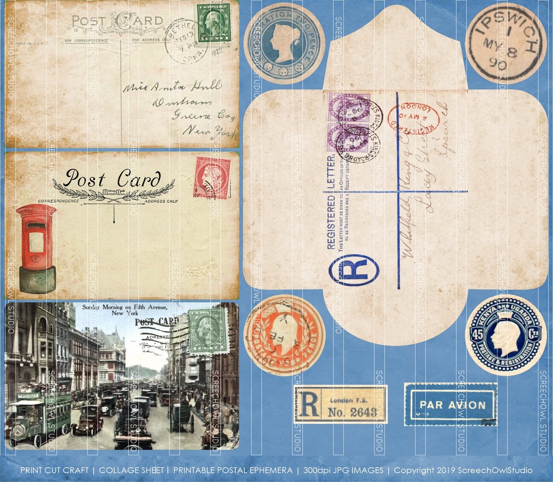 Vintage Postal Ephemera Collage Sheet Journal Ephemera | Etsy