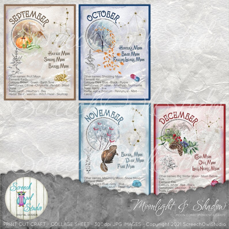 Moon Correspondence Cards Celestial Journal Cards Book of - Etsy