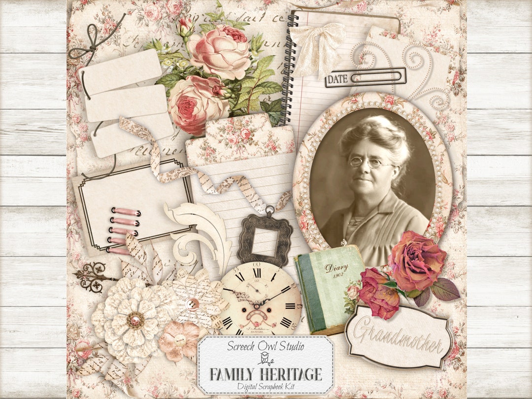 Family Heritage Scrapbooking Kit: Vintage Grandmother Ephemera, Papers ...
