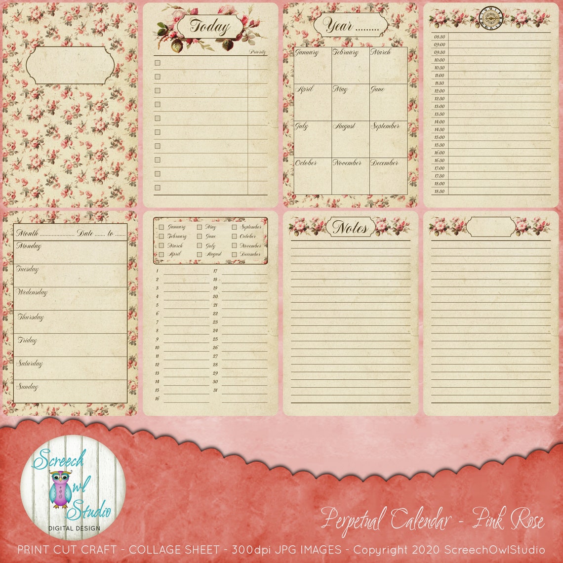 Perpetual Calendar Cards Junk Journal Ephemera Planner - Etsy