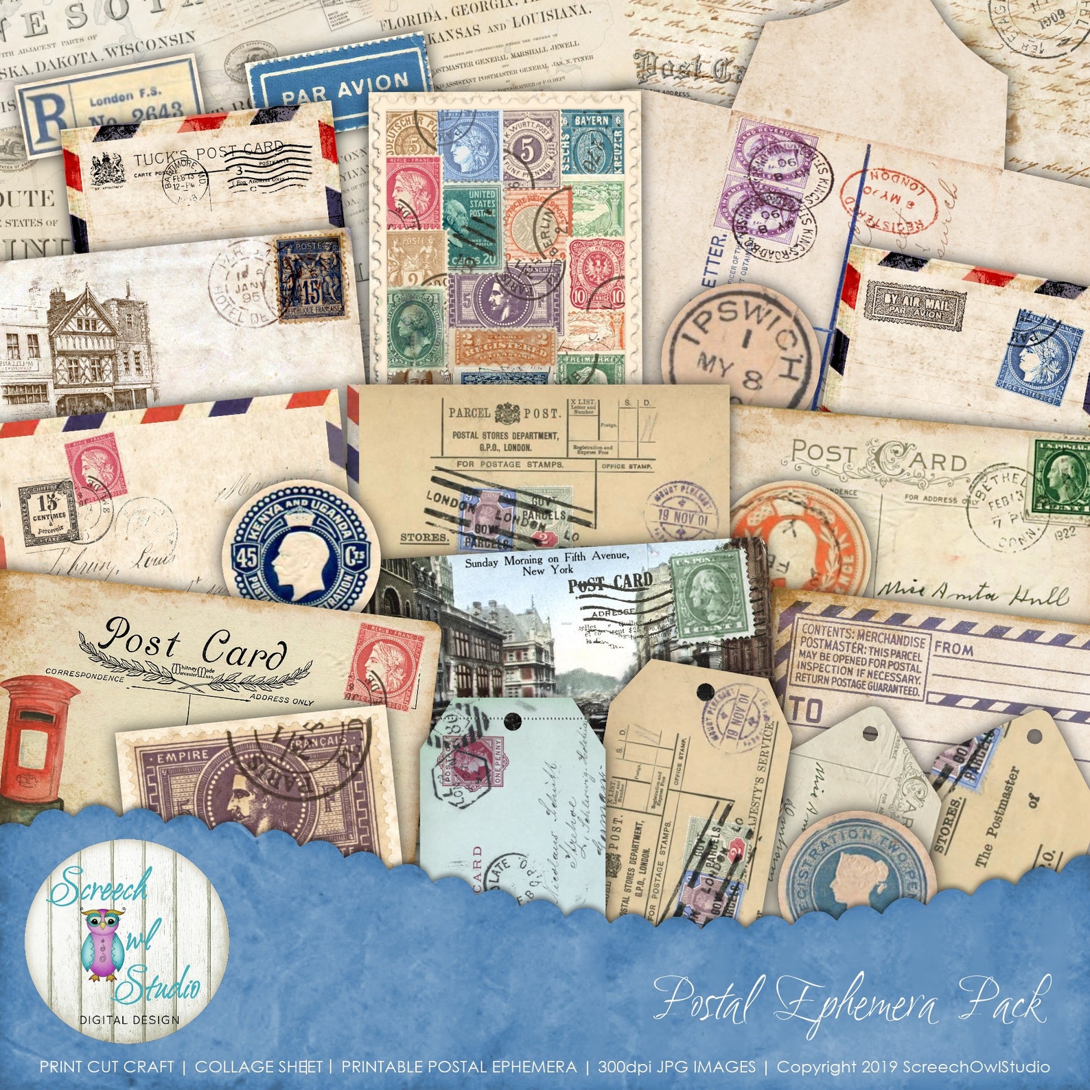 Vintage Postal Ephemera Collage Sheet Journal Ephemera - Etsy