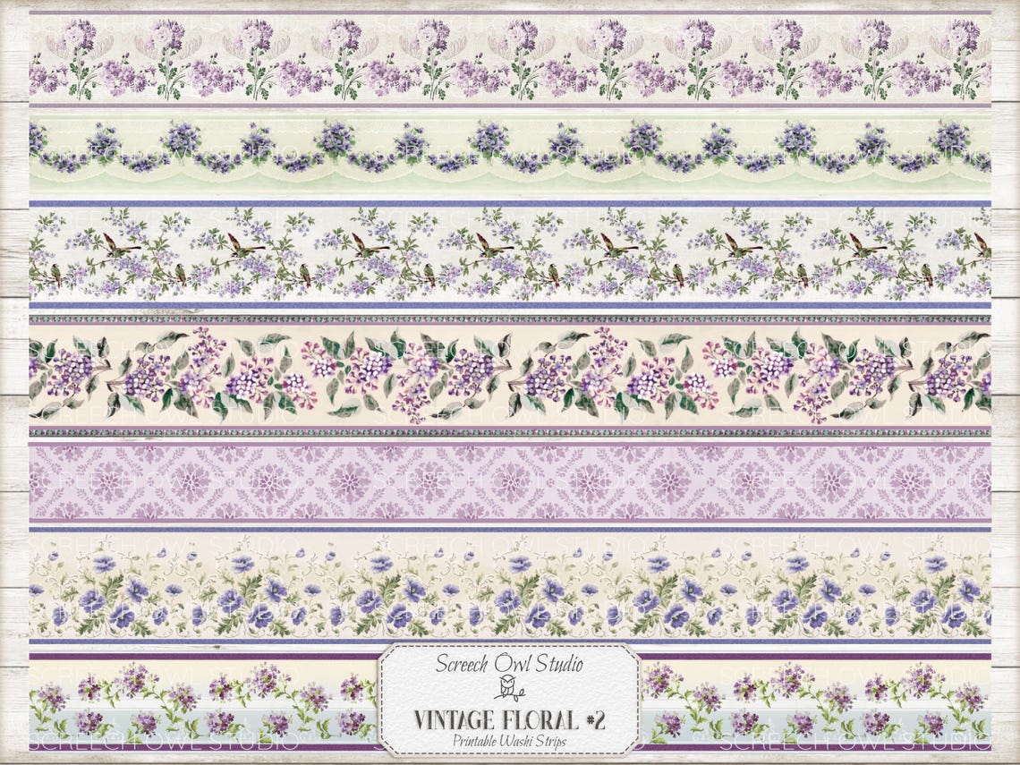 Vintage Floral Washi Tape Strips: Printable Paper Craft Borders ...