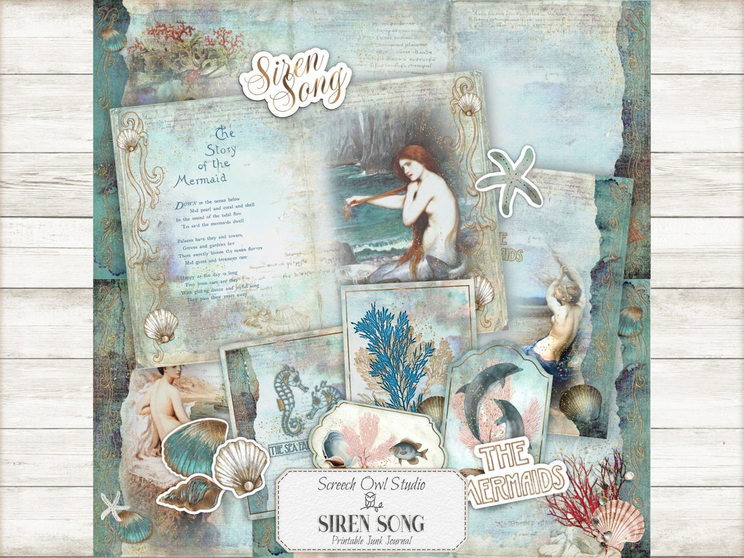 Mermaid Themed Journal, Printable Junk Journaling Papers and Ephemera ...