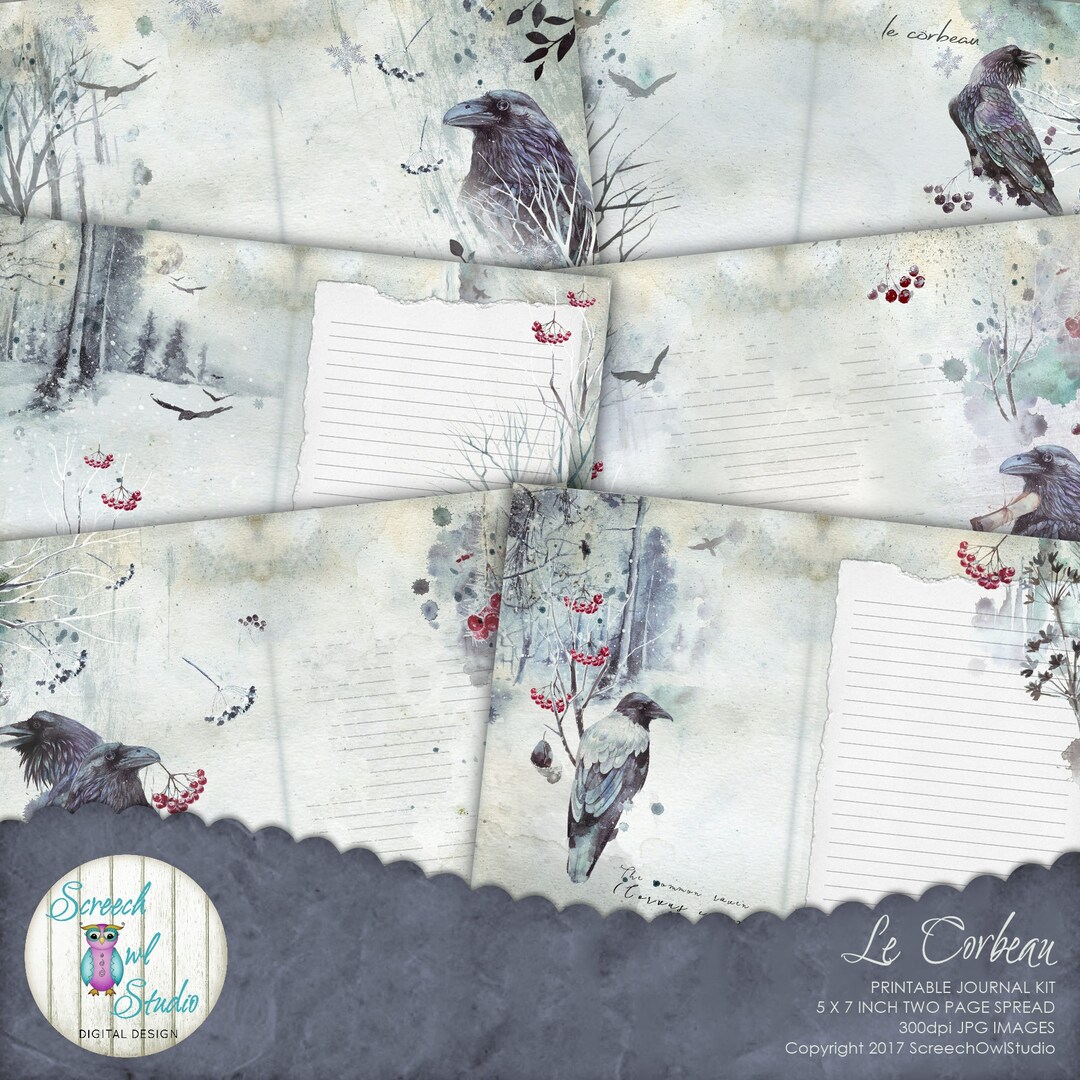Raven Crow Printable Journal Pages 5 X 7, Junk Journal Ephemera ...