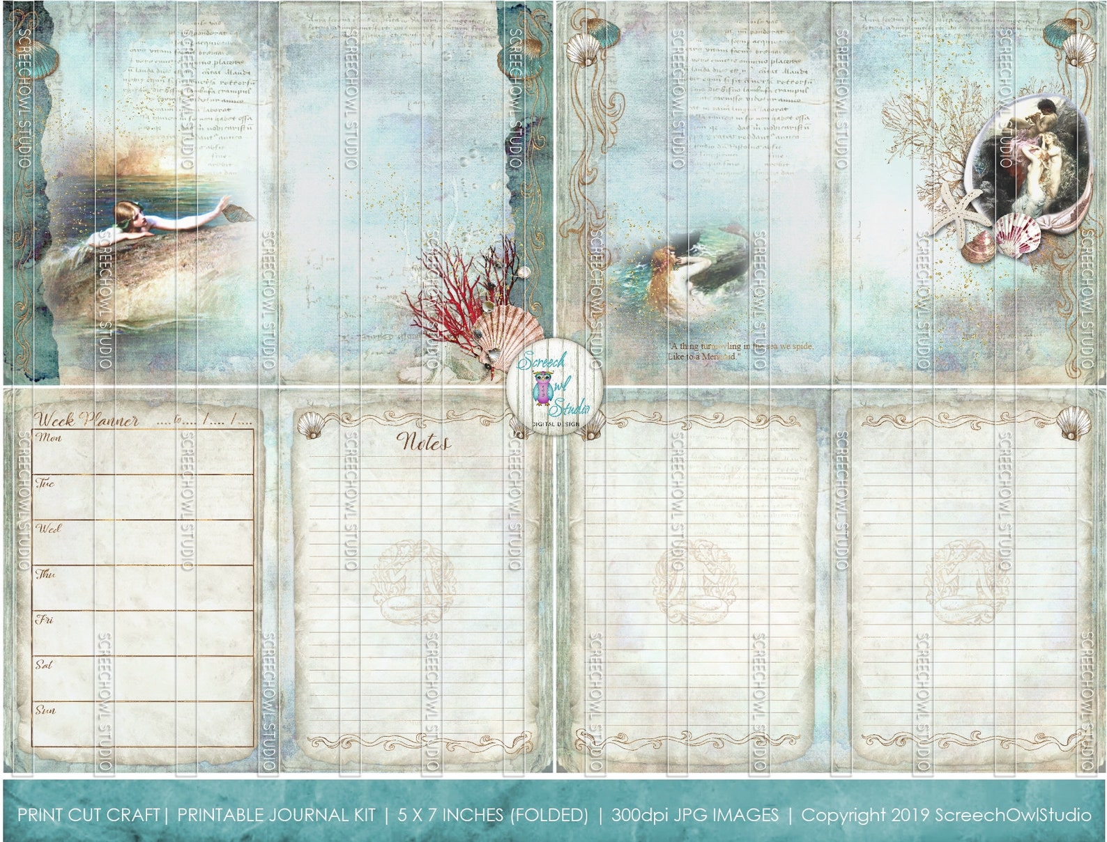 Mermaid Journal Kit Digital Journal Junk Journal 5 X - Etsy