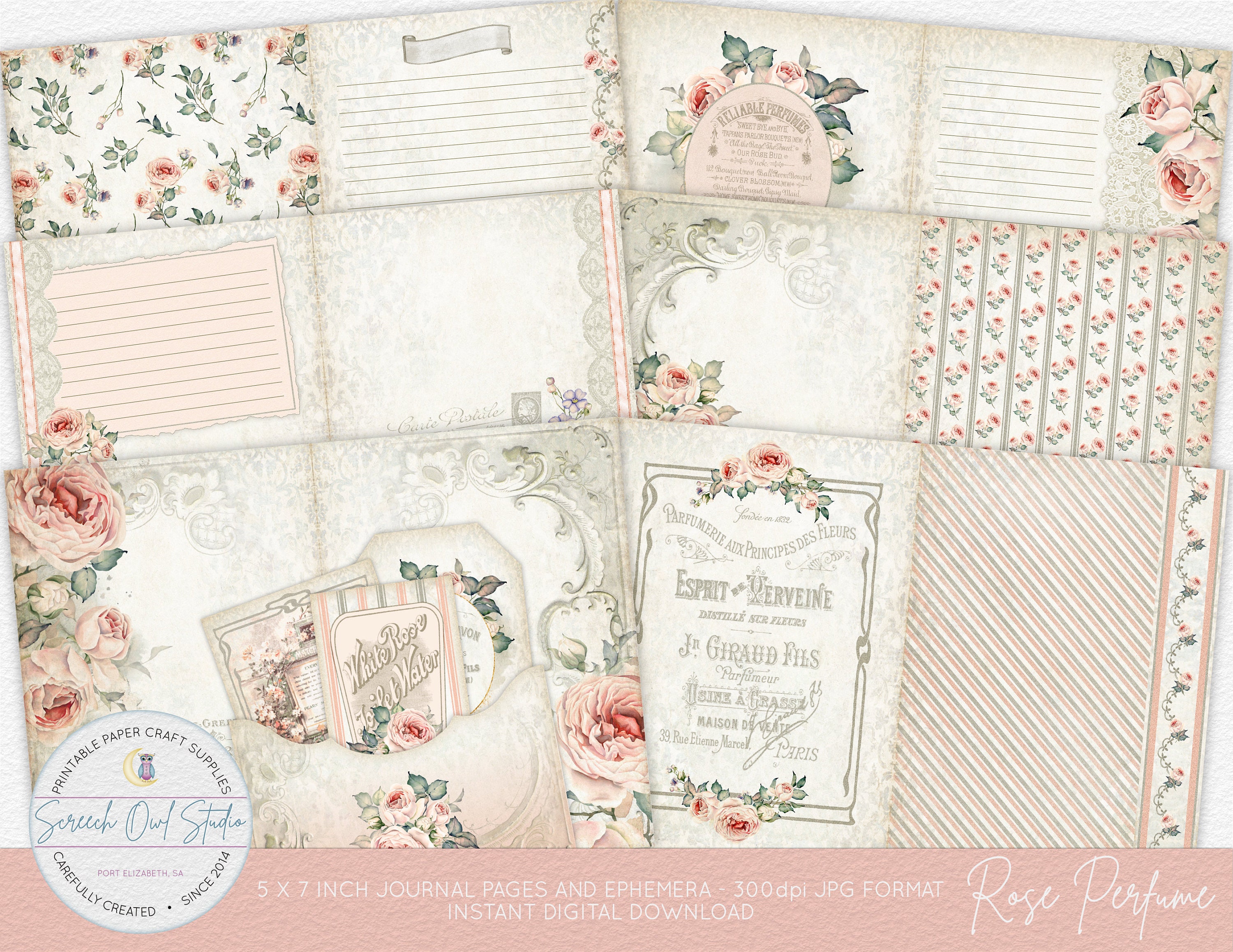 Digital Scrap Kit Printable Collage Pages Tags Washi Strips Vintage ...