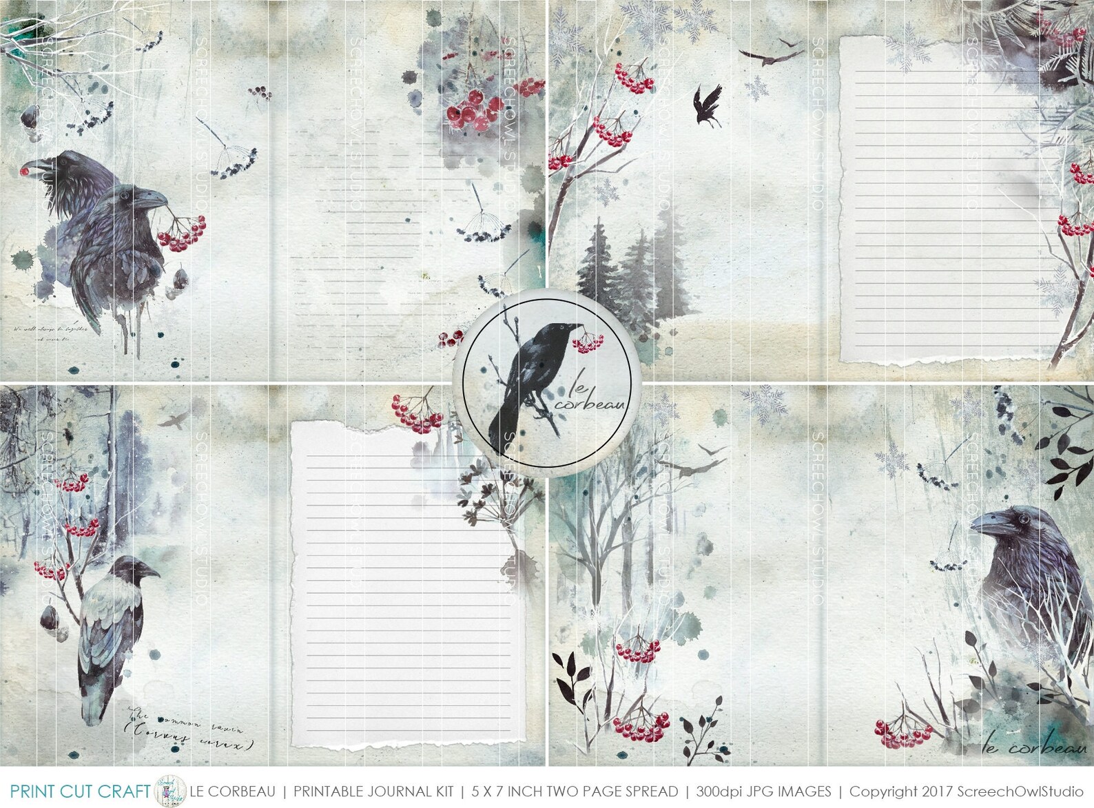 Raven Crow Printable Journal Pages 5 X 7 Junk - Etsy