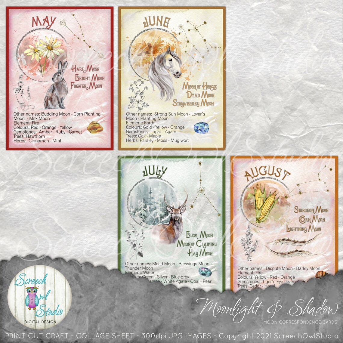 Moon Correspondence Cards Celestial Journal Cards Book of - Etsy