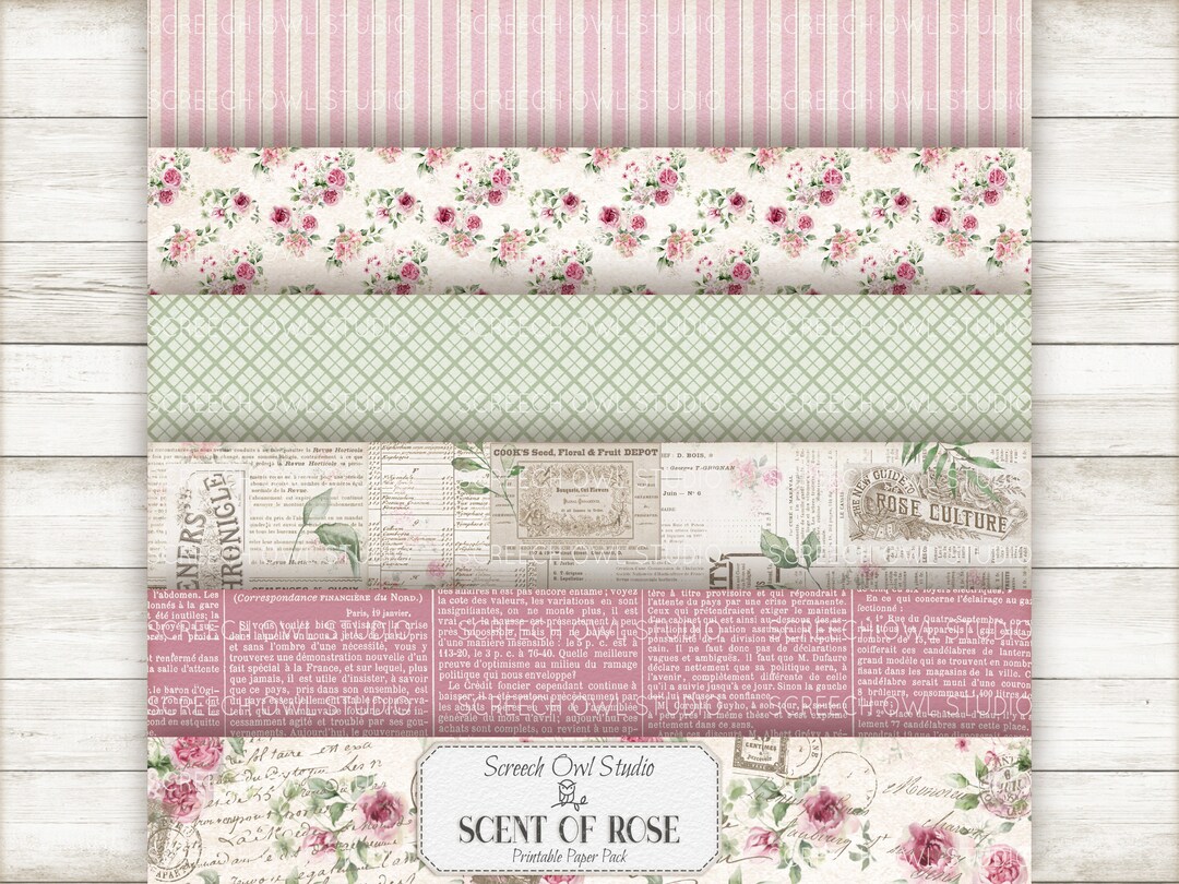 Scent of Rose Paper Pack: Printable Scrapbook Paper (instant Download ...