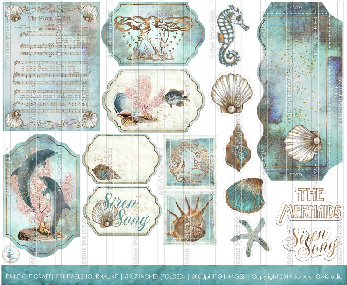 Mermaid Journal Kit Digital Journal Junk Journal 5 X - Etsy