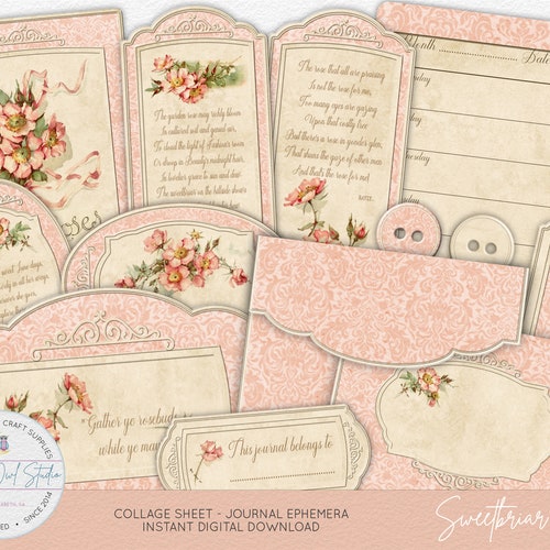 Journaling Ephemera Printable Paper Craft Supplies Weekly - Etsy