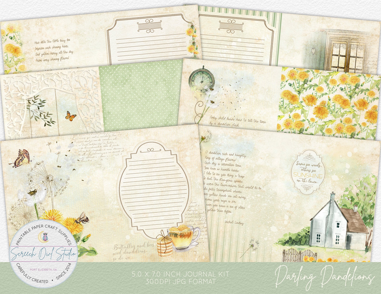 Dandelion Printable Junk Journal Template Bees and - Etsy