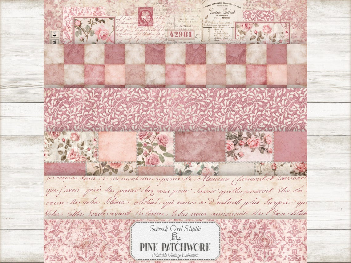 Pink Patchwork Printable Paper Pack: Scrapbooking, Cardmaking (digital ...