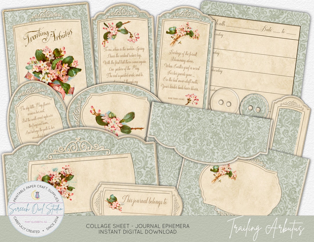 Journaling Ephemera, Printable Paper Craft Supplies, Weekly Calendar ...