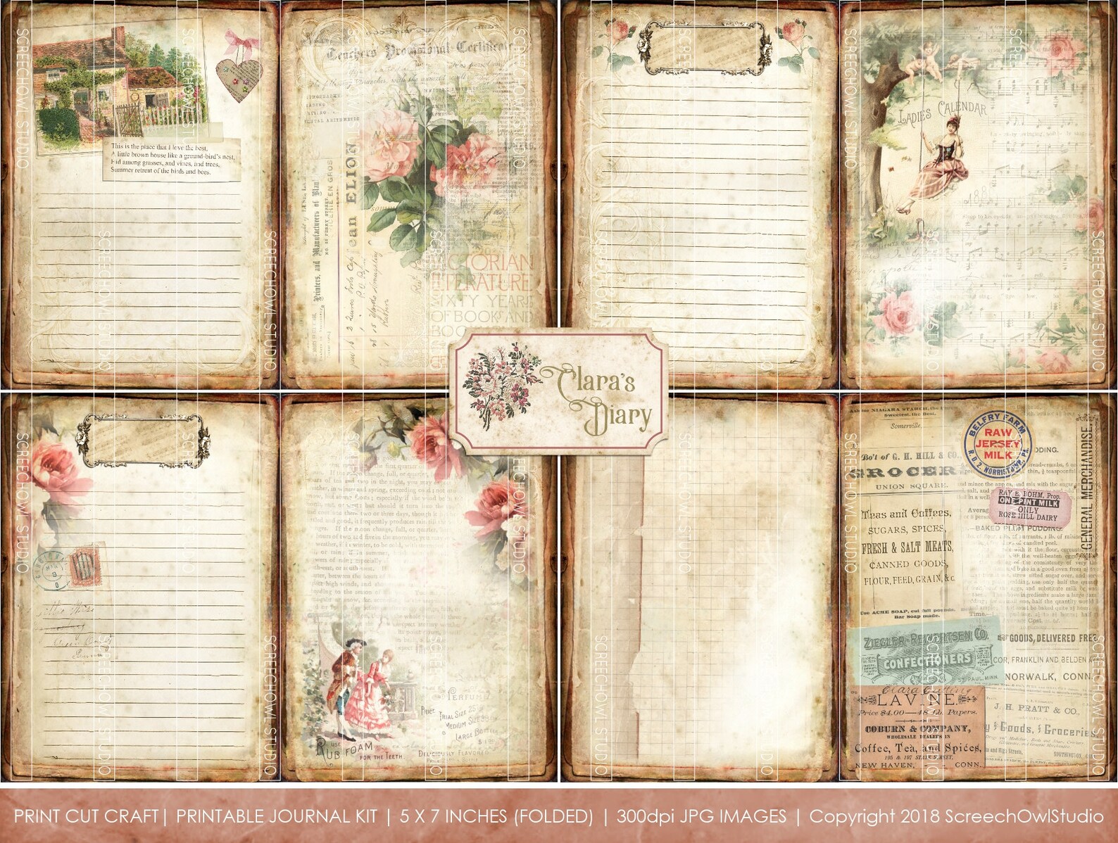 Vintage Diary Printable Journal Pages 5 X 7 Inch Digital | Etsy