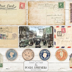 Vintage Postal Ephemera, Collage Sheet, Junk Journal Ephemera, Paper ...